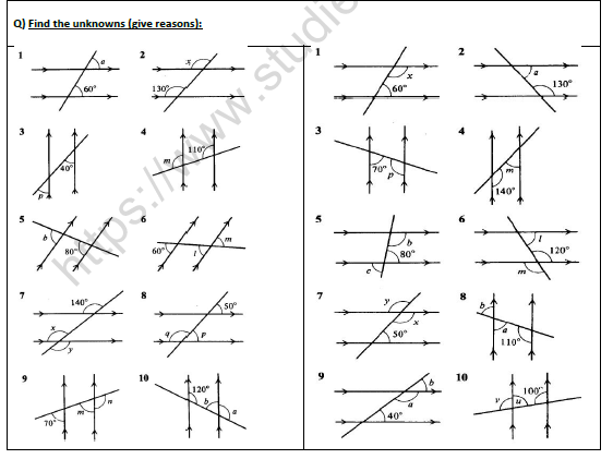 CBSE Class 9 Mathematics Lines and Angles Worksheet Set C